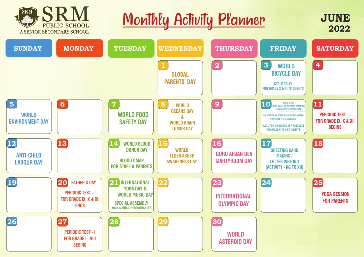 Monthly Activity Planner JUNE 2022 SRM Public School