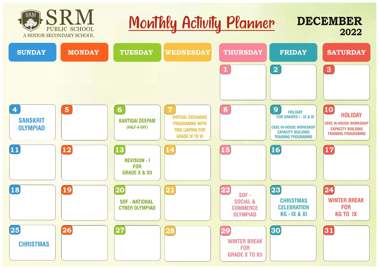 Monthly Activity Planner – December 2022 - SRM Public School
