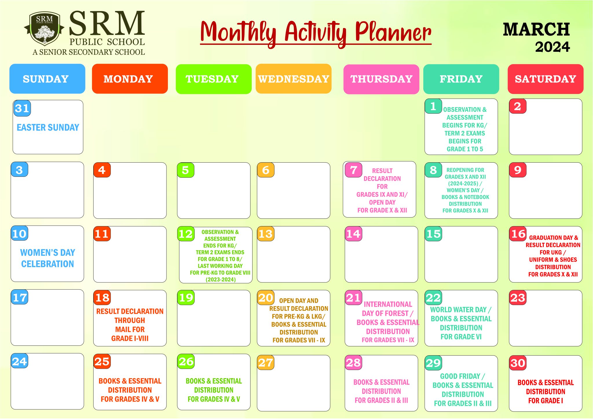 Monthly Activity Planner – March 2024 - SRM Public School