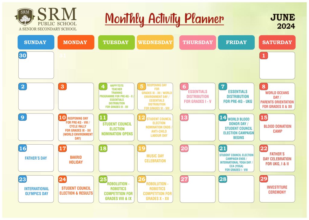 Monthly Activity Planner – JUNE 2024 - SRM Public School