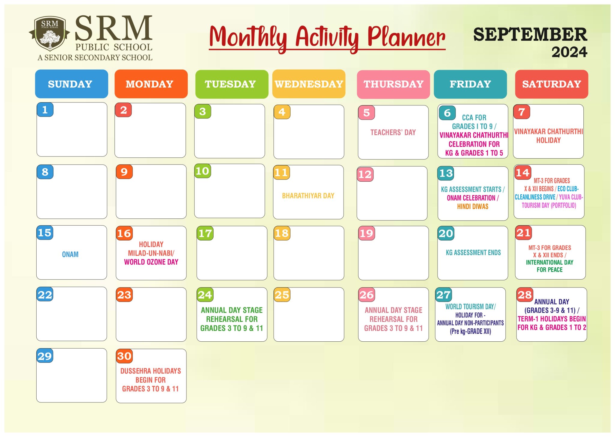 Monthly Activity Planner – September 2024 - SRM Public School